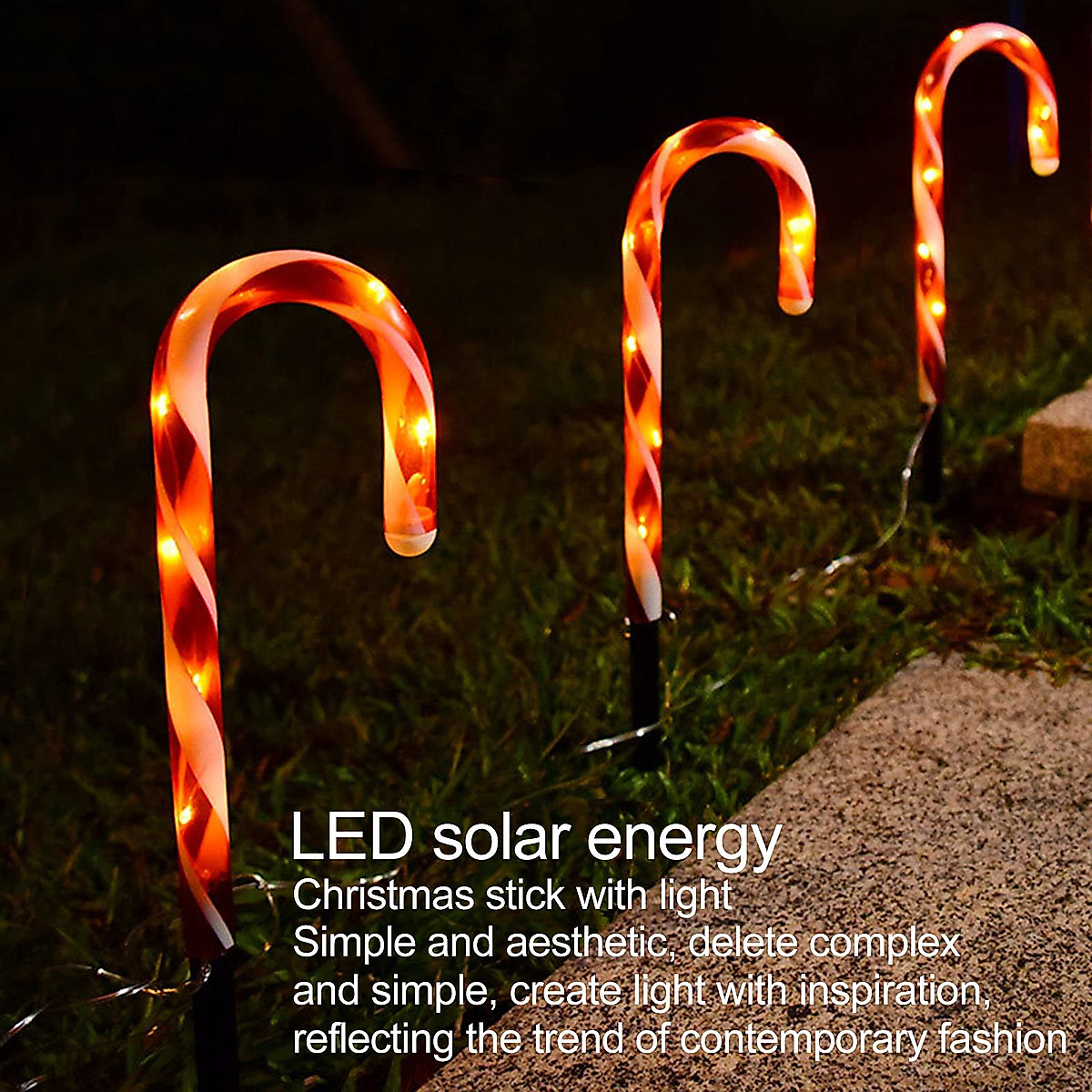 SEEROOTOYS Cane Lights 10 Piece Candy Canes Outdoor Decorations 14.5 Inch Festive Solar Crutches Lights Red LED Lights Pathway Markers Outdoor Garden Stake Lights Wedding Party Decor