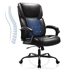 OLIXIS Executive High Back Home Office Desk Soft Armrest Padded, Height Adjustable Ergonomic Computer Lumbar Support Bonded Leather Chair, Black