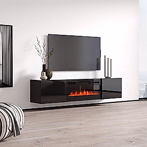 Meble Furniture Cali EF Wall Mounted Electric Fireplace Modern 72" TV Stand - Black