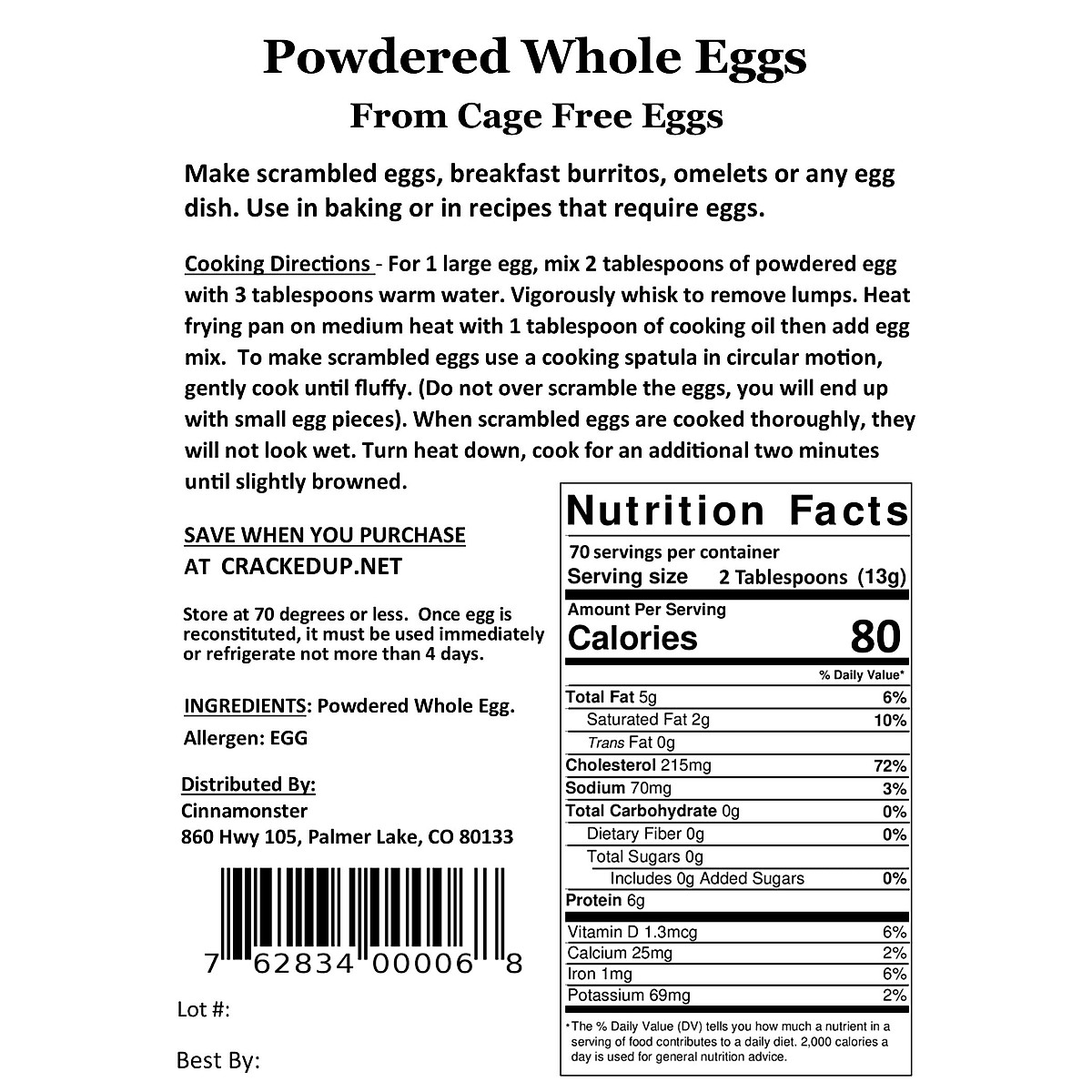 2 POUNDS (32 OZ) Cage-Free Powdered Whole Eggs, WHY PAY MORE? Freshest Eggs, Made in the USA, Makes 70 Large Eggs, 1 INGREDIENT - EGGS! FARM FRESH, NON GMO, ALL NATURAL, RESEALABLE POUCH