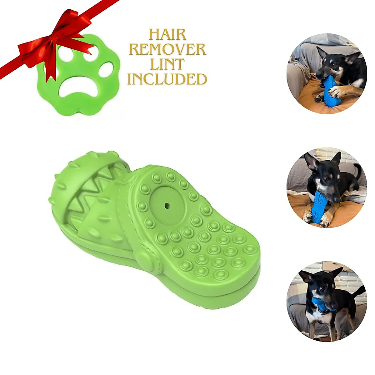 GALAPETGP: Dog Chew Toys. for Aggressive Chewers. Ultra Durable Squeaky Dog Toys. Heavy Duty Chew Toys for Medium & Large Dogs. Includes Free Lint Remover (Green)