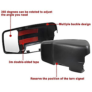 Clip On Mirror Extension for Ram 1500, KEWISAUTO Snap & Zap Towing Side Mirror Extensions Towing Clip on Exterior Rearview Mirror Extend Cover for 2009-2017 Dodge Ram 1500 2500 3500 Accessories