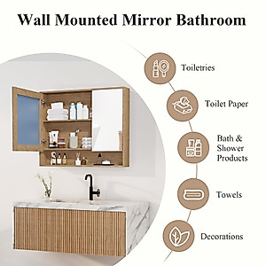Bumblr Bathroom Medicine Cabinet with Mirror, Bathroom Wall Cabinet with Storage Over Toilet, Medicine Cabinet Organizer with 2 Doors for Laundry Room, Entryway, Bedroom, Dark Woodgrain, 36" x 30"