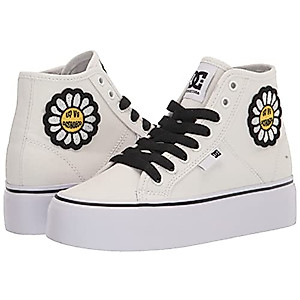 DC Women's Manual Hi Platform Skate Shoe, White/Black/Flower, 5