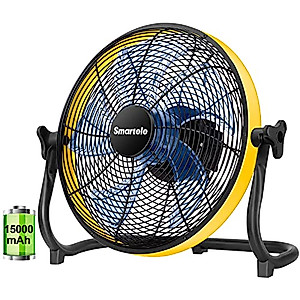 Smartele 16“ Rechargeable Floor Fan,Up to 30 Hours Outdoor Fan,15000mAh Battery Powered Fan for Garage Industrial Camping Car Travel Hurricane 16Inch