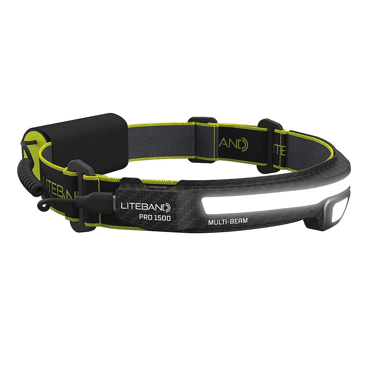 Optimal Ventures Liteband PRO 1500MB Rechargeable LED Flashlight, Carbon Fiber Color, 210-Degree Wide-Angle Beam, 6 Modes, 3400mAh Battery, Weatherproof Housing, IPX5