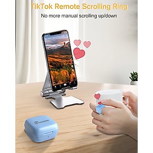 Remote Control for TikTok, Page Turner for Kindle App, Bluetooth Camera Video Recording Remote, Scrolling Ring for TIK Tok, iPhone, iPad, iOS, Android - Blue