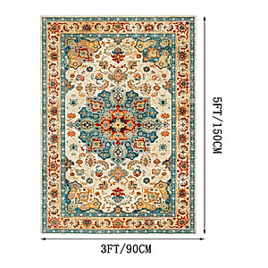 CHICHIC Boho Area Rug 3x5 Washable Rug Non-Slip Entryway Rug Vintage Rug Soft Indoor Accent Rug for Entrance Living Room Bedroom Bedside Kitchen Office Carpet, Red-Blue