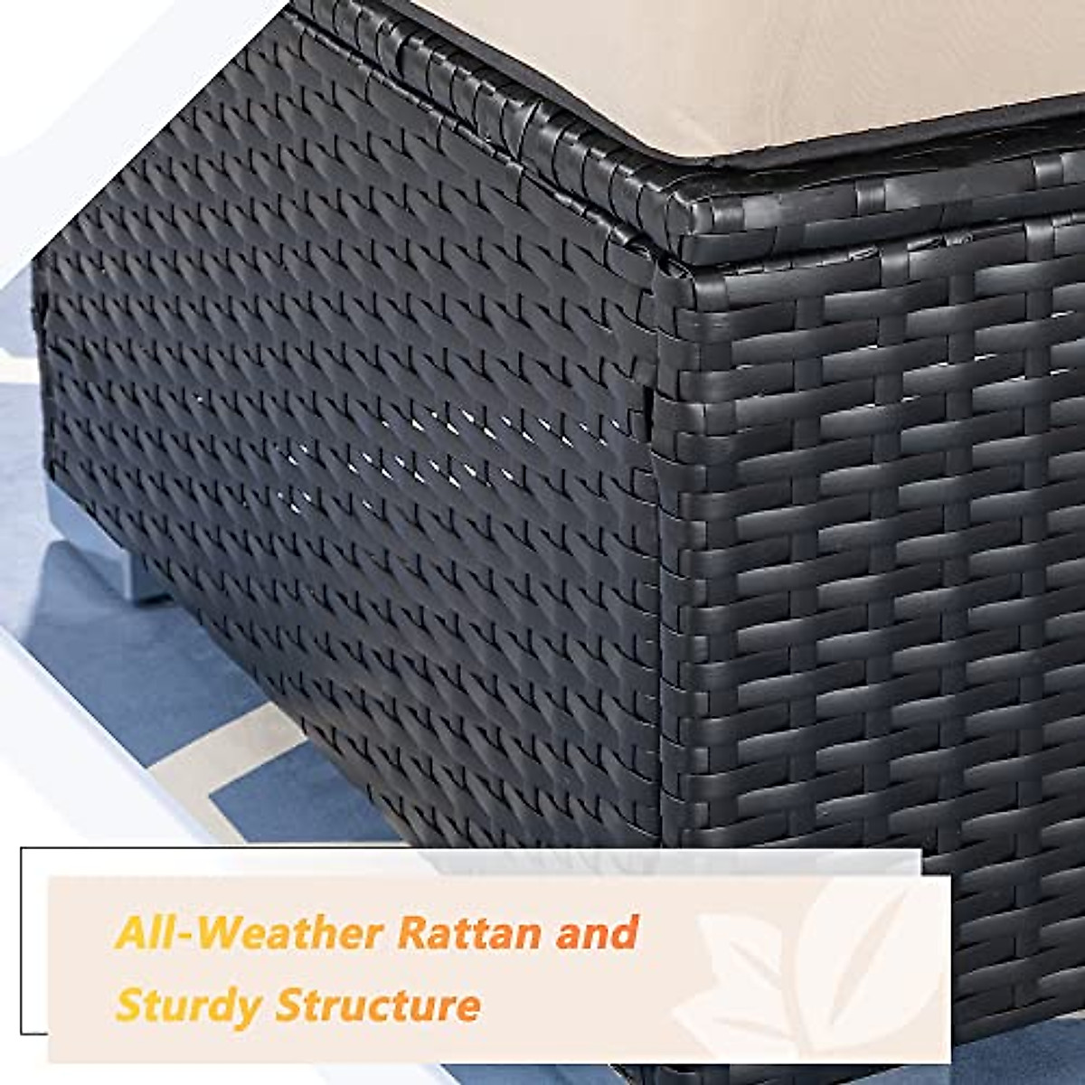 JAMFLY 3-Piece Outdoor Patio Furniture Sofa Set, All-Weather Black Rattan Furniture Sets with Tea Table and Cushions, Wicker Sectional Couch for Backyard, Balcony, Porch or Deck Khaki Black