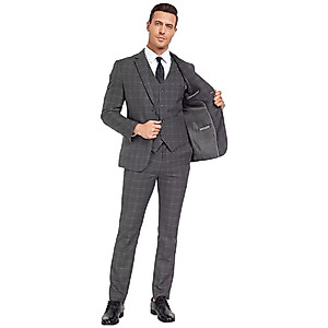 Mens Checked Suit Slim Fit Wedding Suit Casual Plaid Prom Homecoming Suit Dress Tux Suit Grey Blazer Jacket Vest Pants XS