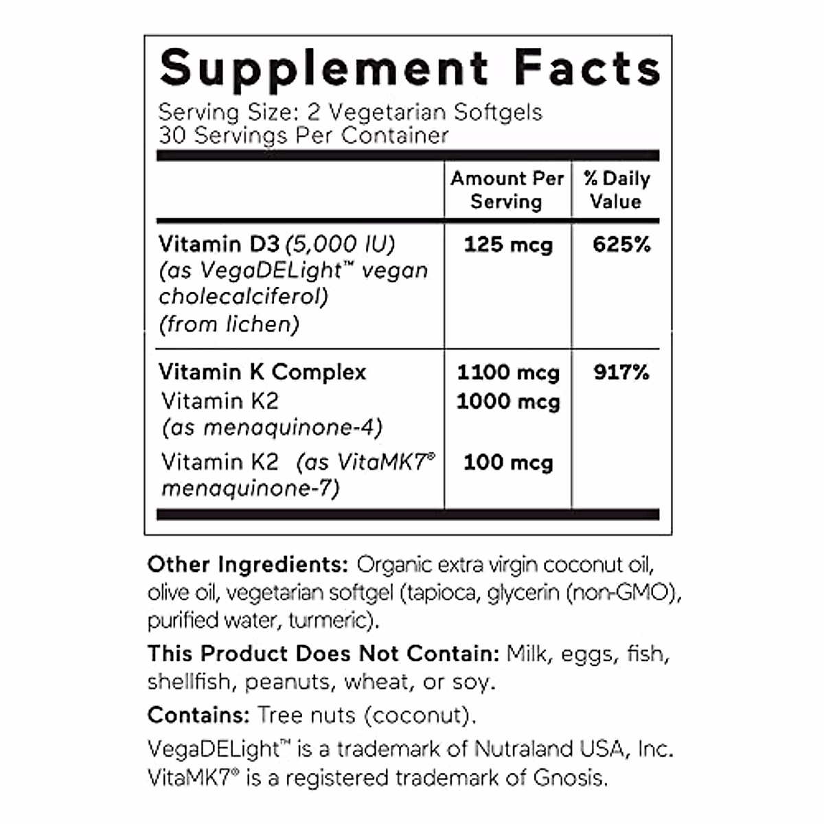 Plant-Based Vitamin D3 Immune Support with Vegan K2 Complex in a Vegetarian Softgel - Includes 5,000 IU of Vitamin D for Immunity Boost, Complete Bone Health & Arterial Protection (1 D3+K2)