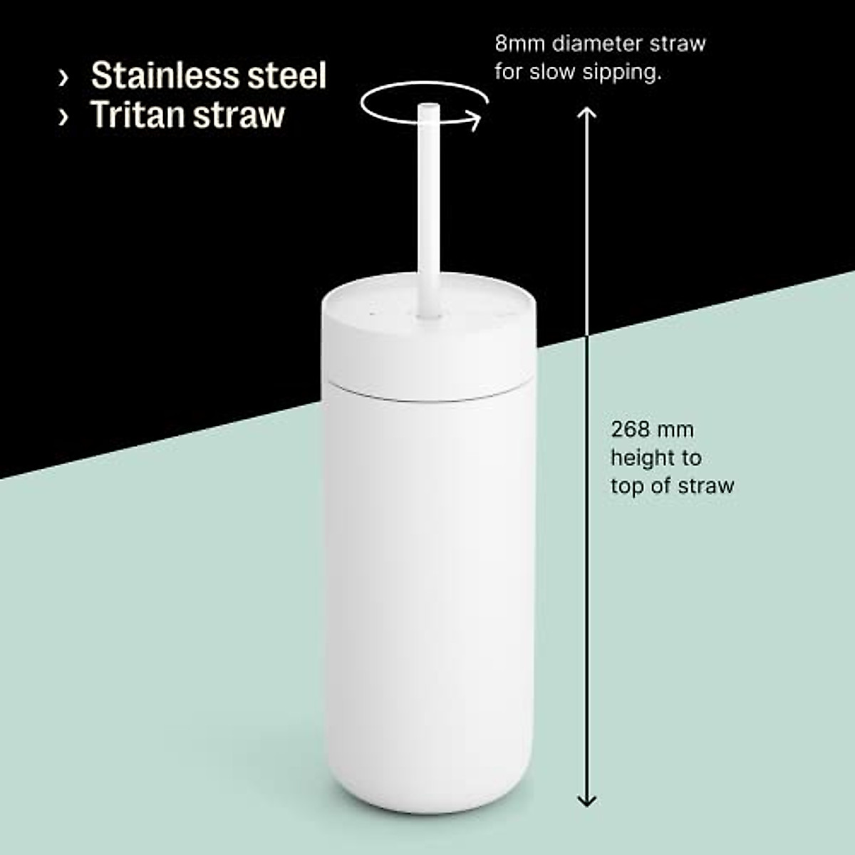 Fellow 16 oz Carter Cold Travel Iced Coffee Mug - Stainless Steel Vacuum-Insulated Iced Coffee tumbler with Spill Resistant lid and straw - Matte Black