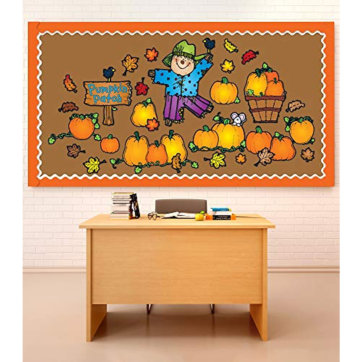 Carson Dellosa 32pc Pumpkin Patch Farmhouse Bulletin Board Set, Scarecrow, Pumpkins, Autumn Leaves Fall Bulletin Board Decorations for Thanksgiving, Halloween, Fall Decor, Wall Decor, Classroom Decor