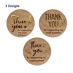LIANXUE 500pcs/roll Thank You for Supporting My Small Business Kraft Stickers with Gold Foil Round Labels Handmade