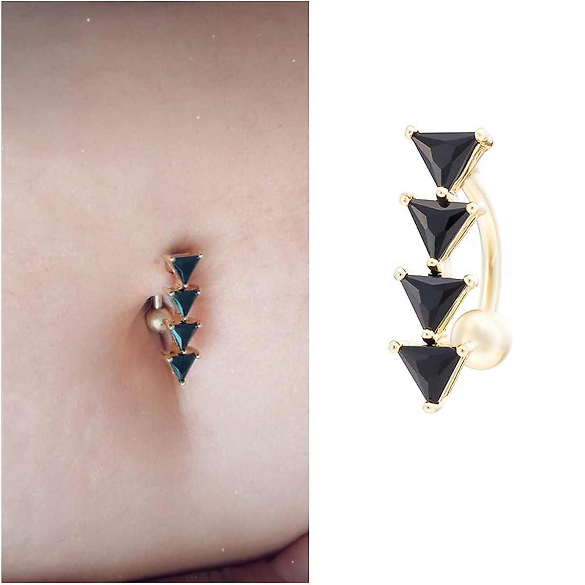 Reverse Belly Button Ring - Surgical Steel CZ Pave Navel Rings 18k Gold Plated for Women/Men - Top Down Belly Piercing Jewelry