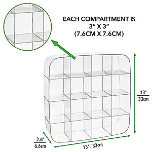 mDesign Plastic Closet Accessory Drawer Organizer for Dresser, Closet, Bedroom, Bathroom, Entryway, Office - Store Belts, Ties, Socks, Watches - 16 Sections- 2 Pack - Clear