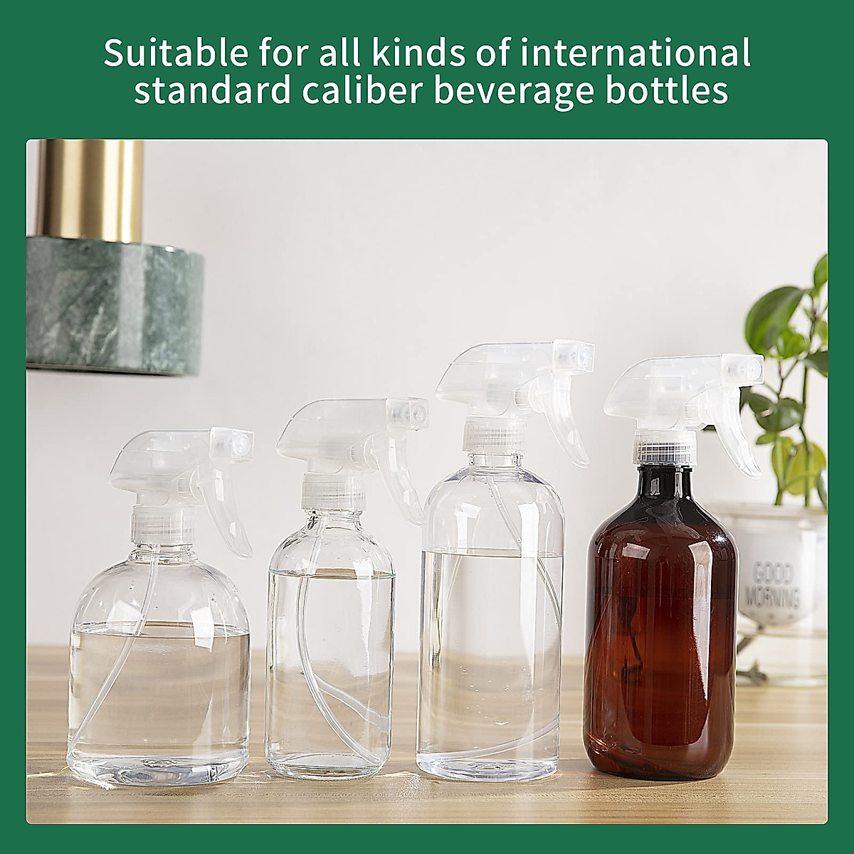 HOMBYS 4 Pack Clear Trigger Sprayers Replacement Spray Nozzles with Mist Stream Sprayer for 8oz/16oz Glass Spray Bottles for Home, Kitchen, Garden and Office,Cleaning Solutions-Quality Sprayer