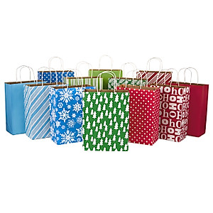 Hallmark 13" Large Gift Bag Assortment, Holiday Icons (12 Paper Gift Bags in Assorted Designs for Hanukkah or Christmas | Stripes, Polka Dots, Snowflakes, Christmas Trees)