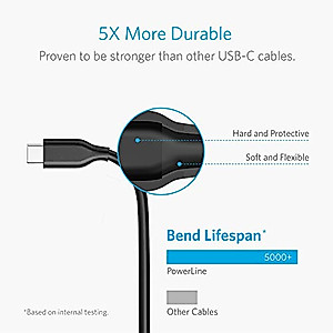 Anker , Powerline USB 3.0 to USB C Charger Cable (10ft) with 56k Ohm Pull-up Resistor for Samsung Galaxy Note 8, S8, S8+, S9, Oculus Quest, Sony XZ, LG V20 G5 G6, HTC 10 and More
