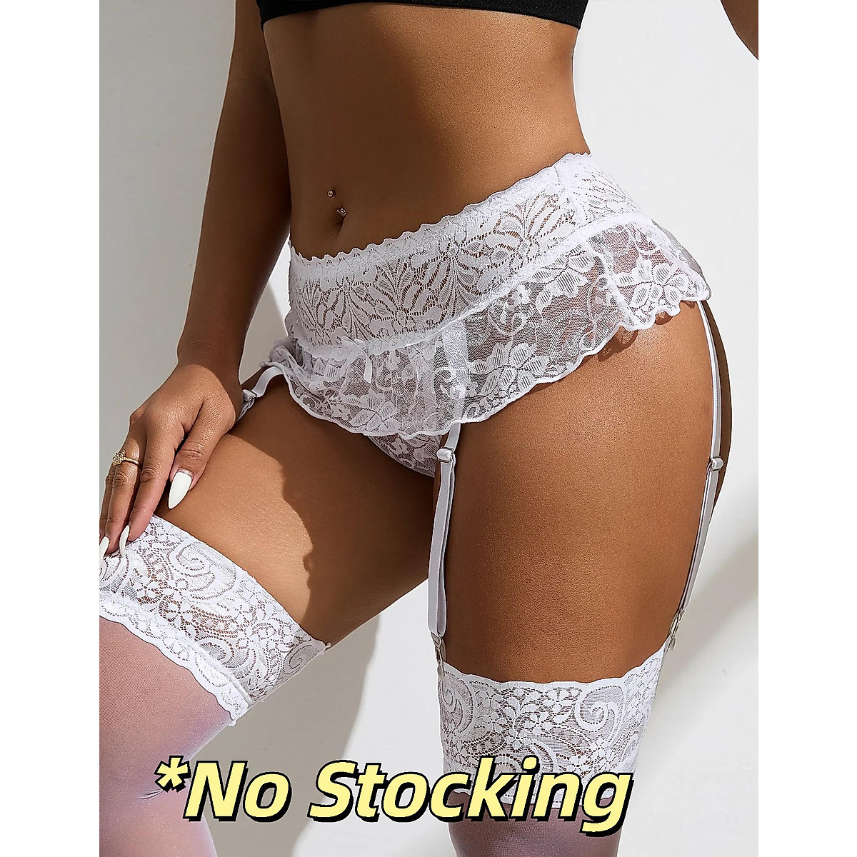 comeondear Women Lace Garter Belts and Stocking Set Lace Suspender with G-String White Garter Skirt M-L