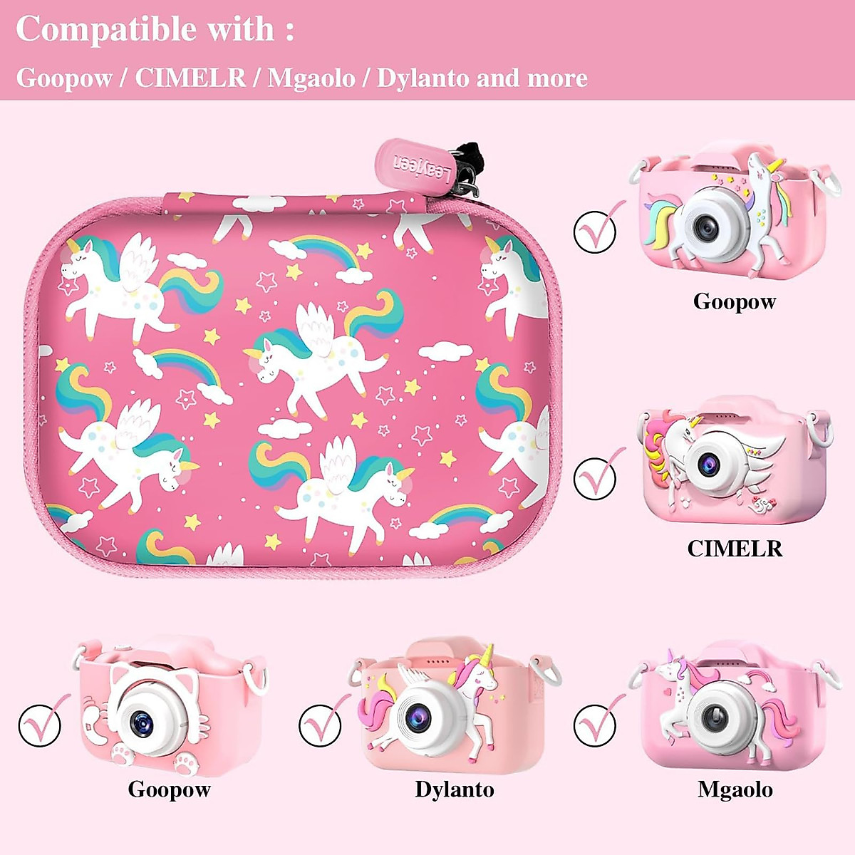 Leayjeen Kids Camera Case Compatible with Goopow/Mgaolo/CIMELR/Seckton/OZMI/Dylanto Kids Camera Toys and Children Digital Video Camera,Best Christmas and Birthday Gifts-Pink Unicorn(Case Only)