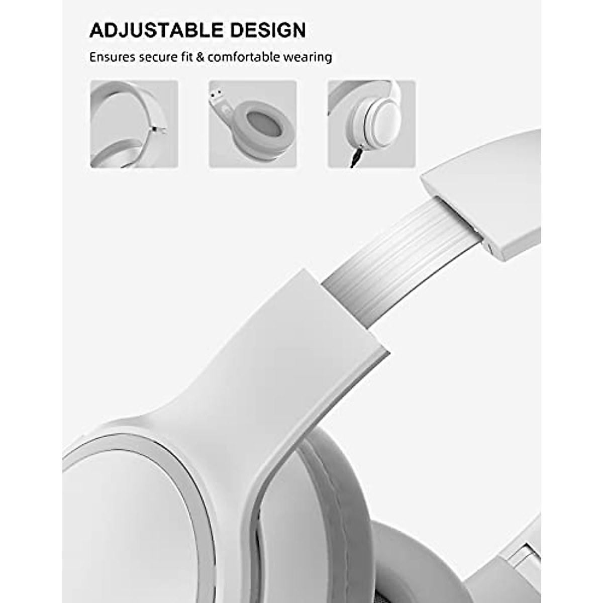 rockpapa E9 Over Ear Bluetooth Headphones for Kids Children Boy Girl Adult, Stereo Foldable Wired/Wireless Headphones with Microphone for School Travel Tablet PC TV, Include Case, White Grey