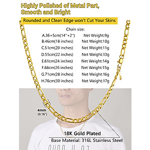PROSTEEL Figaro Chain Gold Necklace 4mm Dainty Cute Chains 14 Inch Layered Necklaces For Men