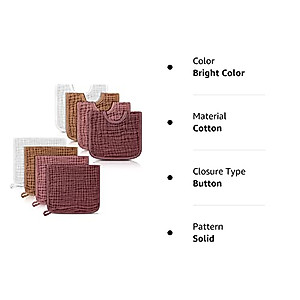 Tallew 8 Pack Baby Burp Cloth Muslin Sets Unisex Bibs Muslin Burp Cloth Cotton Burp Rags Absorbent Soft Burping Cloth(Bright Color)