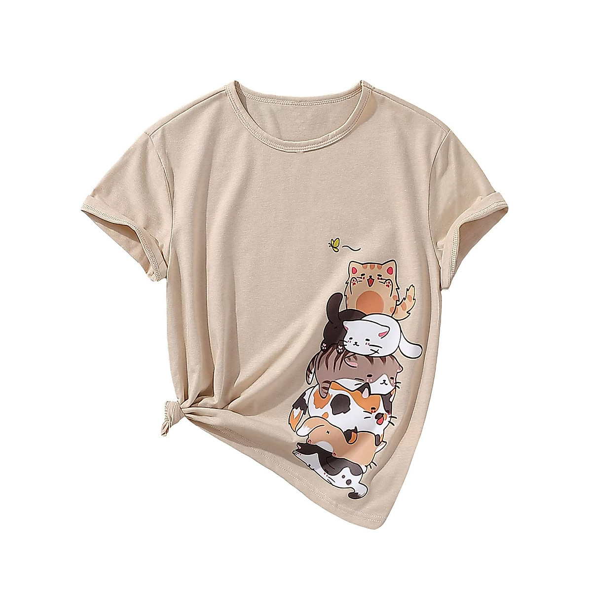 SOLY HUX Girl's T Shirts Short Sleeve Cute Graphic Tees Crewneck Cartoon Cat Print Summer Tops Apricot Graphic 9Y