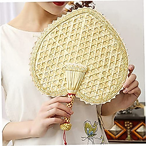 Abaodam 3 Pcs Straw Fan Paper Fans Decoration Japanese Fan Party Fan Woven Handheld Fan Vintage Home Decor Hand Rocker Fan African Decor Seagrass Rattan Fan Heart-Shaped Travel Polyester