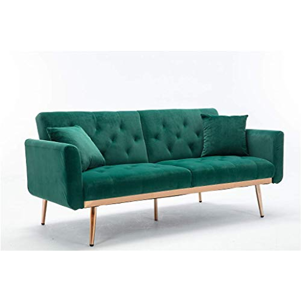 SZLIZCCC 63" Accent Sofa, Mid Century Modern Velvet Fabric Couch， Convertible Futon Sofa Bed ，Recliner Couch Accent Sofa Loveseat Sofa with Gold Metal Feet (Green)