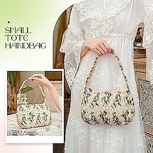 Women's Tote Bag Mini Flowers Embroidered Handbag Small Cellphone Purse Canvas Hobo Bag