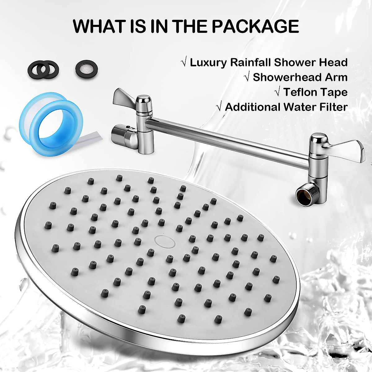 Rain Shower Head with 11'' Adjustable Arm, WarmSpray High Pressure Rainfall Showerhead with Stainless Steel Shower Arm, Rain High Flow and Amazing Pressure (9-Inch Shower Head with Arm, Chrome)