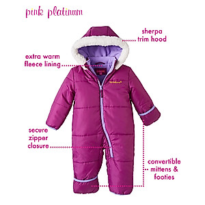 Pink Platinum Baby Girls' One-Piece Puffer Winter Snowsuit with Hood (Newborn & Infant), Size 18/24M, Plum