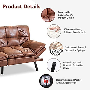 Opoiar, Memory Foam Loveseat, Modern Sleeper Couch Futon Sofa Bed, 71"X33"X31.5", Brown