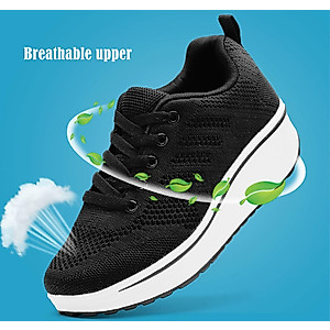 DADAWEN Women's Slip On Breathable Mesh Walking Tennis Shoes Lightweight Comfort Wedge Platform Casual Sneakers for Gym Travel Work Black US Size 7.5