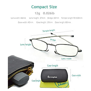 sevenplus 2 Pack Reading Glasses Blue Light Blocking, Anti UV Glare, Foldable Computer Spring Hinge Readers for Women Man 2.5X