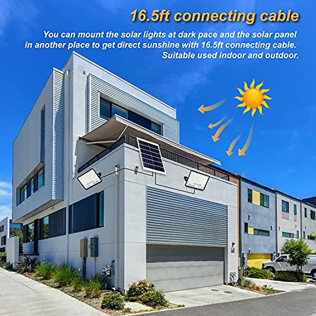 2 Pack 100W LED Solar Flood Lights Outdoor with Remote,Dusk to Dawn Solar Security Street Light Waterproof IP67 for Fence,Garden,Pool,Barn,Lawn,Flag Pole White