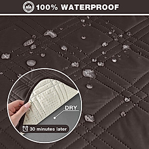 TAOCOCO 100% Waterproof Loveseat Recliner Cover, Non Slip Split Loveseat Covers for Reclining Loveseat with Elastic Straps, Washable Recliner Chair/Furniture Protector for Pets(2 Seater, Chocolate)