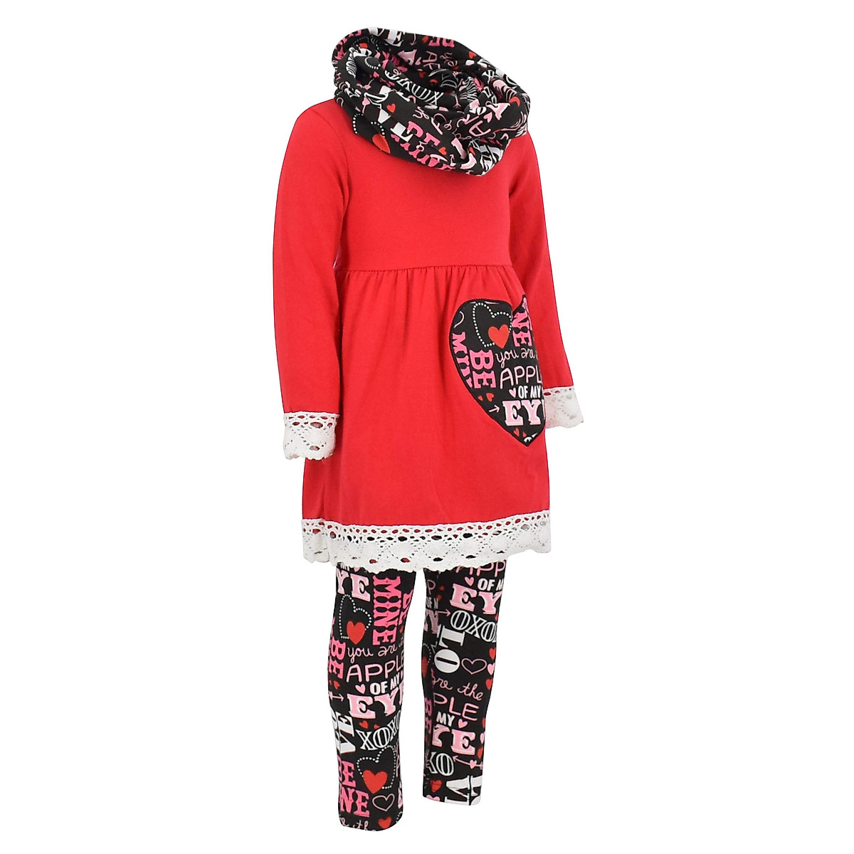 Unique Baby Girls Valentines Day Toddler Outfit Lace Trim Legging Set (6 Years, Red)