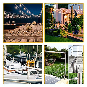 BraKaTi String Lights Hanging Kit with 120FT Coated 304 Stainless Steel Cable,String Light Suspension Kit,Guide Wire Included Turnbuckles and Hooks for Patio,Garden,Outdoor Lights, Silver (BZ0004-4)