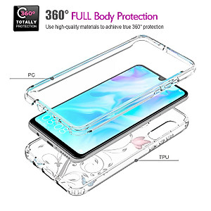 Vavies Phone Case for Huawei P30 Lite/Nova 4E, Butterfly Tree Floral Design, Clear TPU, Full Body Protection, Tempered Glass Screen Protector, Compatible with MAR-LX3A Models