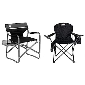 Coleman Camp Chair with Side Table | Folding Beach Chair & Camp Chair with 4-Can Cooler | Folding Beach Chair with Built in Drinks Cooler