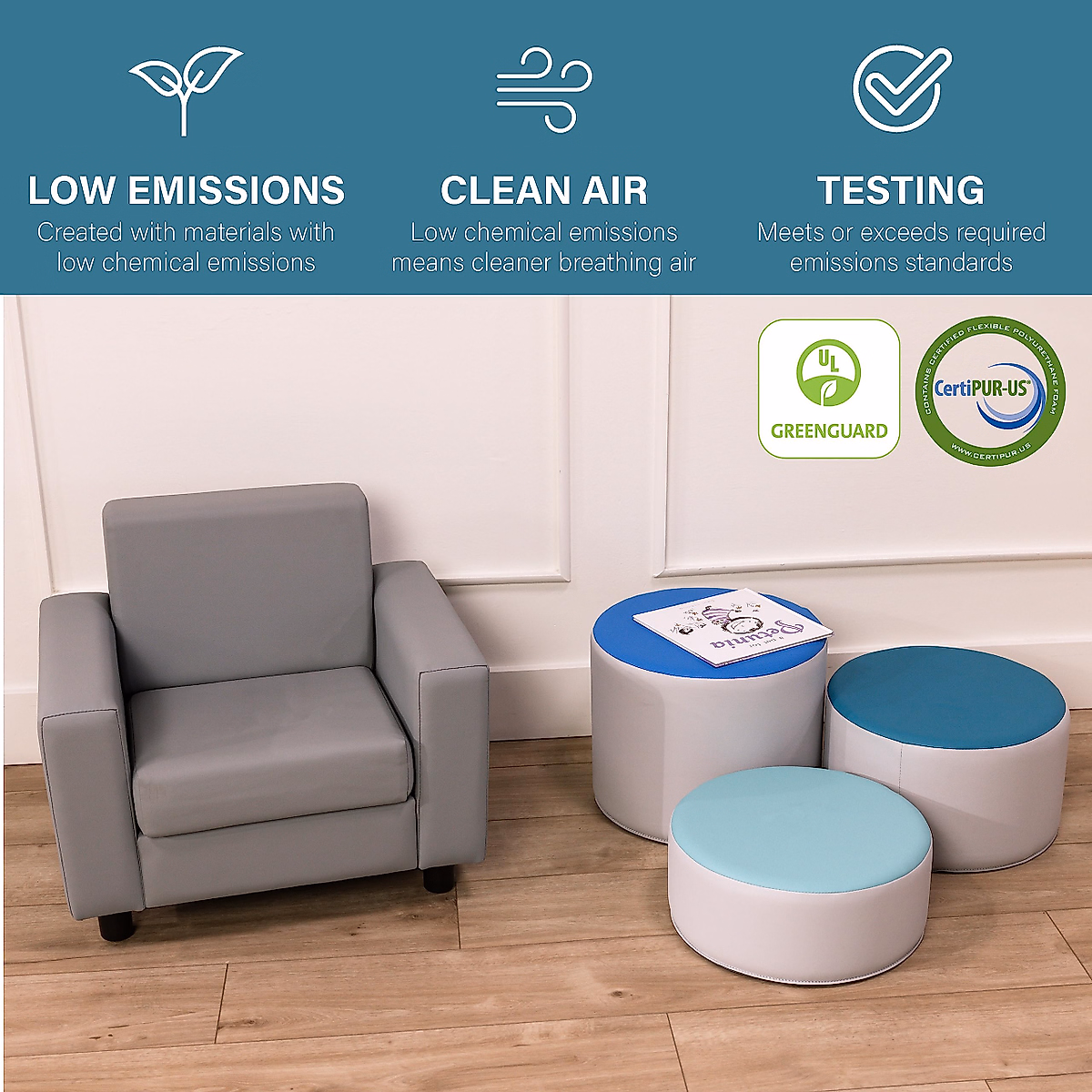 Factory Direct Partners SoftScape Inspired Playtime Classic Reading Chair, Children's Commercial-Grade Upholstered Furniture for Home, Daycare, Preschool, Library; Comfy Modern Design - Red, 14472-RD