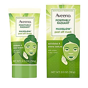 Aveeno Positively Radiant MaxGlow Peel Off Exfoliating Face Mask with Alpha Hydroxy Acids, Moisture Rich Soy & Kiwi Complex for Even Tone & Texture, Non-Comedogenic, Paraben- & Phthalate-Free, 2.0 oz