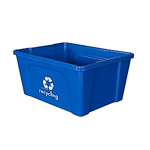Recycling Rules Low-Profile 3 Gallon Deskside Recycling Bin Container, Perfect for Office Paper and Home Recycling, Eco-Friendly BPA-Free, in Blue, 4-Pack