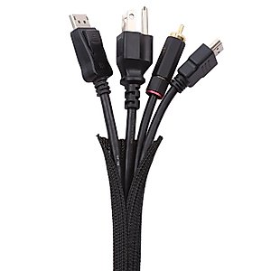 Keco 10ft – 1 inch Cable Management Sleeve Wire Loom Cord Protector – Self Wrap Cable Sleeve Split Sleeving Cord Organizer for TV Computer Automotive Office Home Entertainment – Black