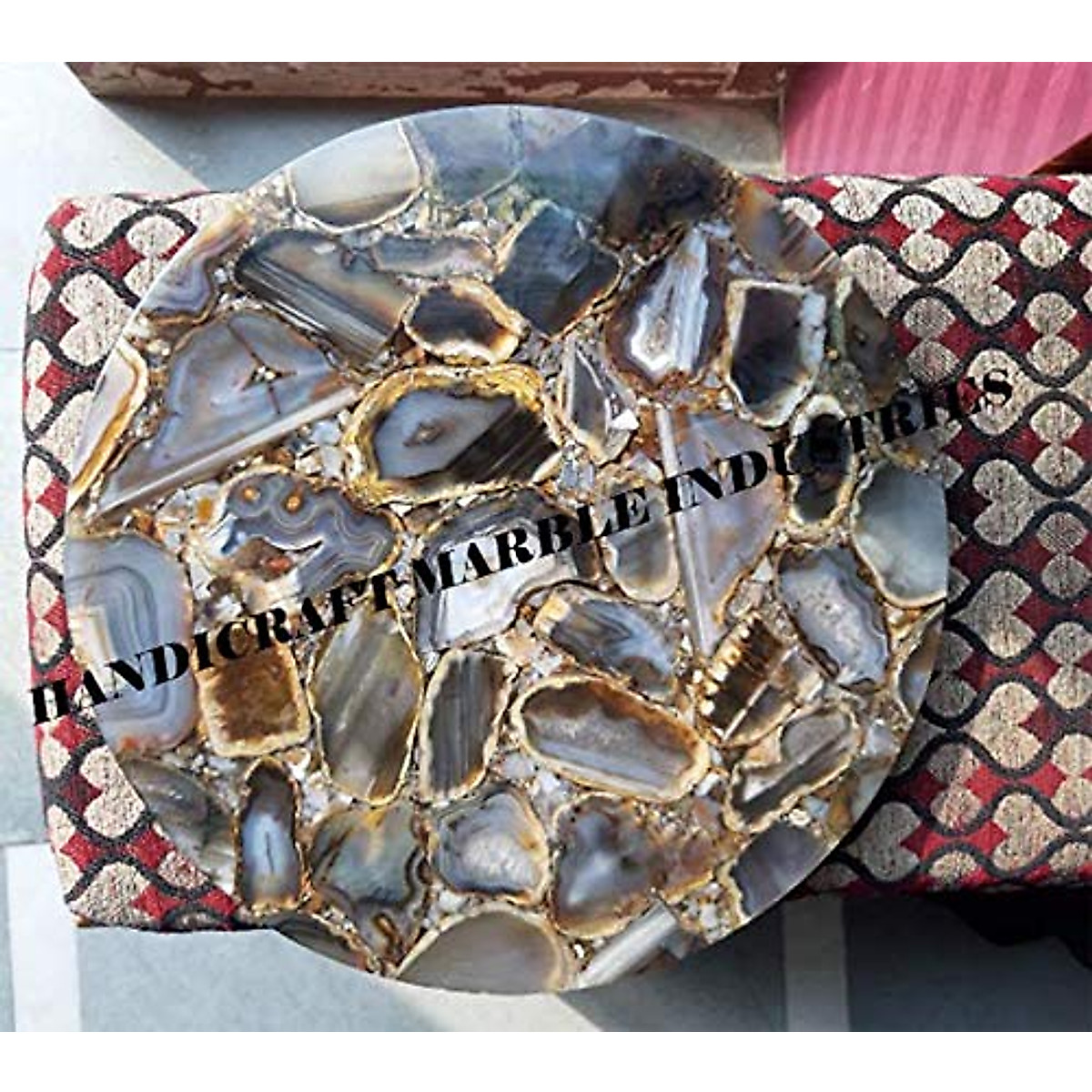 27" Agate Table, Round Coffee Table, Blue Grey Mix Agate Table Top, Agate Coffee Table, Agate Side Table, Round Table, Stone Table. Grey Agate Geode Table