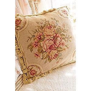 Fine Home Crafts 16" Shabby Chic Victorian Hand Crafted Vintage Rose Needlepoint Pillow Cushion Cover
