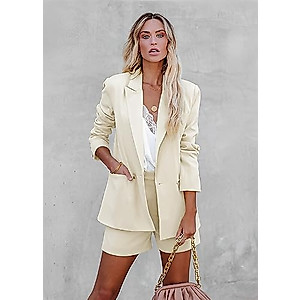 LCRRRN Womens Business Casual Loose Blazers Long Sleeve Pockets Work Professional Jacket Blazer Suit (L, Off White)
